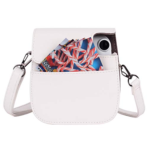 Phetium Instant Camera Case Compatible with Instax Mini 11,PU Leather Bag with Pocket and Adjustable Shoulder Strap (White)