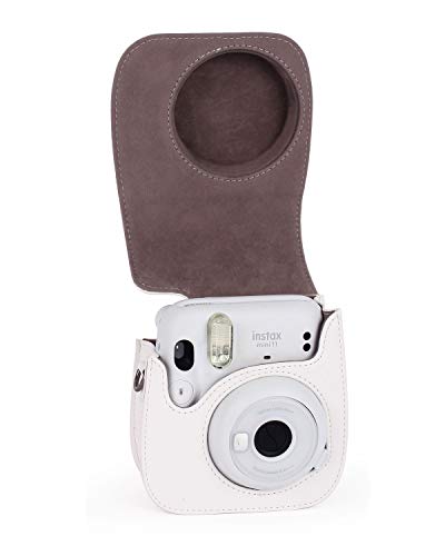 Phetium Instant Camera Case Compatible with Instax Mini 11,PU Leather Bag with Pocket and Adjustable Shoulder Strap (White)