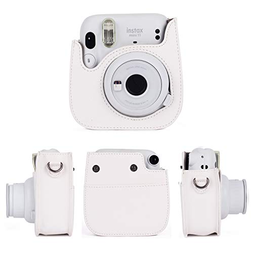 Phetium Instant Camera Case Compatible with Instax Mini 11,PU Leather Bag with Pocket and Adjustable Shoulder Strap (White)