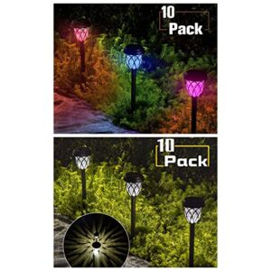 EXCMARK 10 White Lights&10 Colo rchanging Lights. Solar Lights Outdoor Decorative for Garden Pathway Walkway.