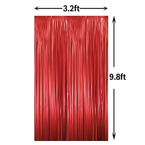 GOER 3.2 ft x 9.8 ft Metallic Tinsel Foil Fringe Curtains Party Photo Backdrop Party Streamers for Birthday,Graduation,New Year Eve Decorations Wedding Decor (1 Pack,Matte Red)