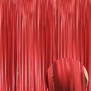 GOER 3.2 ft x 9.8 ft Metallic Tinsel Foil Fringe Curtains Party Photo Backdrop Party Streamers for Birthday,Graduation,New Year Eve Decorations Wedding Decor (1 Pack,Matte Red)