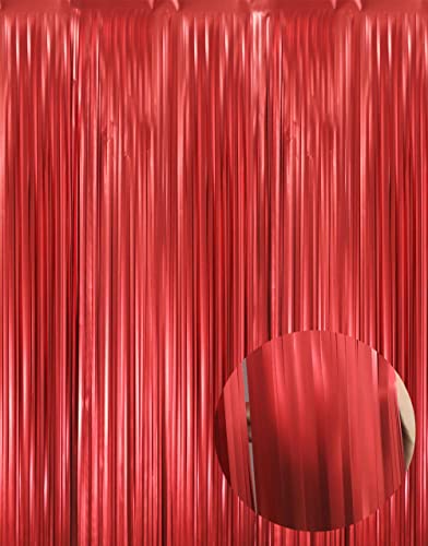 GOER 3.2 ft x 9.8 ft Metallic Tinsel Foil Fringe Curtains Party Photo Backdrop Party Streamers for Birthday,Graduation,New Year Eve Decorations Wedding Decor (1 Pack,Matte Red)