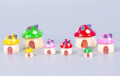 Dong Huang 8pcs Mini Mushrooms Miniature Fairy Garden Accessories Mushroom House, Micro Landscape Garden Decoration, Plant Flower Pots Ornaments(4 Sizes)