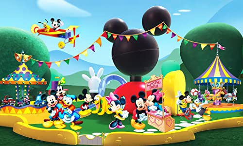 FQFMJDM Mickey Mouse Clubhouse Backdrop for Birthday Party Decorations Park Baby Shower Background Cake Table Supplies Theme Banner 5x3ft