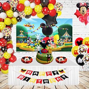 FQFMJDM Mickey Mouse Clubhouse Backdrop for Birthday Party Decorations Park Baby Shower Background Cake Table Supplies Theme Banner 5x3ft