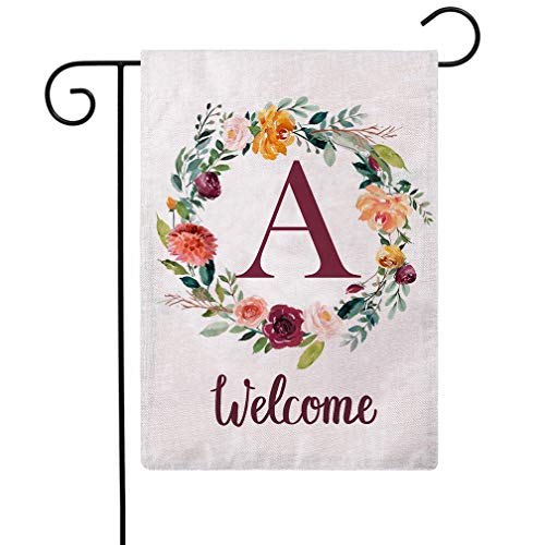 ULOVE LOVE YOURSELF Letter A Garden Flag with Flowers Wreath Double Sided Print Welcome Garden Flags Outdoor House Yard Flags 12.5 x 18 Inch