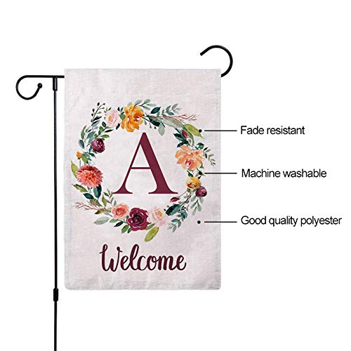 ULOVE LOVE YOURSELF Letter A Garden Flag with Flowers Wreath Double Sided Print Welcome Garden Flags Outdoor House Yard Flags 12.5 x 18 Inch