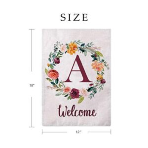 ULOVE LOVE YOURSELF Letter A Garden Flag with Flowers Wreath Double Sided Print Welcome Garden Flags Outdoor House Yard Flags 12.5 x 18 Inch