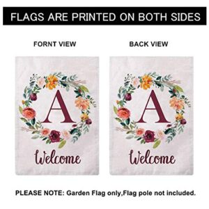 ULOVE LOVE YOURSELF Letter A Garden Flag with Flowers Wreath Double Sided Print Welcome Garden Flags Outdoor House Yard Flags 12.5 x 18 Inch