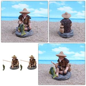 2Pcs Mini Fisherman Figurine, Miniature Resin Fisherman Bonsai Figurine, Fairy Garden Figurine for Garden Decor Micro Landscape Fish Tank Sand Fairy