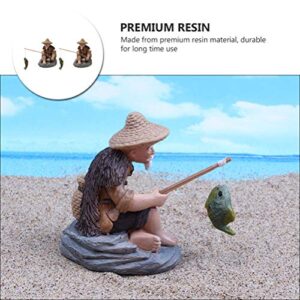 2Pcs Mini Fisherman Figurine, Miniature Resin Fisherman Bonsai Figurine, Fairy Garden Figurine for Garden Decor Micro Landscape Fish Tank Sand Fairy