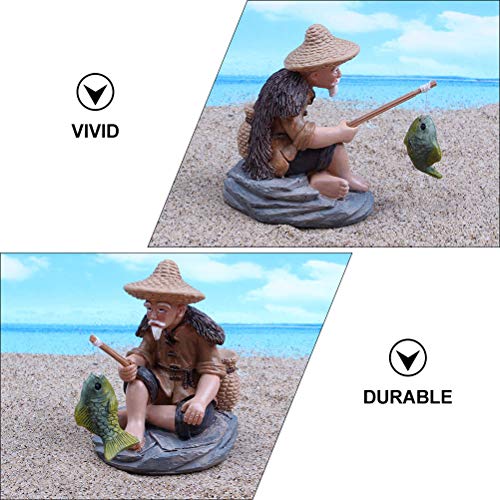 2Pcs Mini Fisherman Figurine, Miniature Resin Fisherman Bonsai Figurine, Fairy Garden Figurine for Garden Decor Micro Landscape Fish Tank Sand Fairy