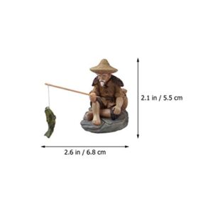 2Pcs Mini Fisherman Figurine, Miniature Resin Fisherman Bonsai Figurine, Fairy Garden Figurine for Garden Decor Micro Landscape Fish Tank Sand Fairy