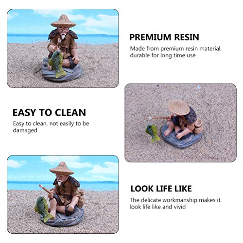 2Pcs Mini Fisherman Figurine, Miniature Resin Fisherman Bonsai Figurine, Fairy Garden Figurine for Garden Decor Micro Landscape Fish Tank Sand Fairy