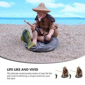 2Pcs Mini Fisherman Figurine, Miniature Resin Fisherman Bonsai Figurine, Fairy Garden Figurine for Garden Decor Micro Landscape Fish Tank Sand Fairy