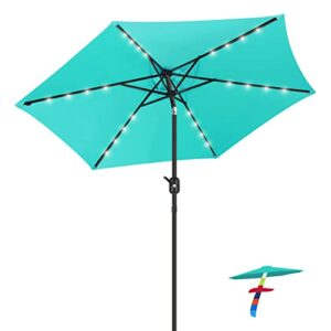 fruiteam 7.5 ft solar umbrella 24 led lighted patio umbrella table market umbrella with tilt and crank outdoor umbrella for garden, deck, backyard, pool and beach