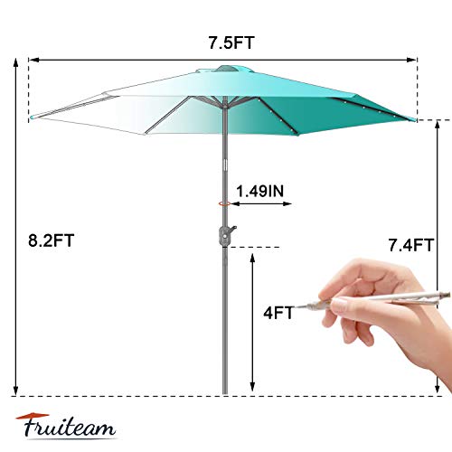 FRUITEAM 7.5 ft Solar Umbrella 24 LED Lighted Patio Umbrella Table Market Umbrella with Tilt and Crank Outdoor Umbrella for Garden, Deck, Backyard, Pool and Beach