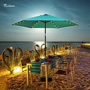 FRUITEAM 7.5 ft Solar Umbrella 24 LED Lighted Patio Umbrella Table Market Umbrella with Tilt and Crank Outdoor Umbrella for Garden, Deck, Backyard, Pool and Beach