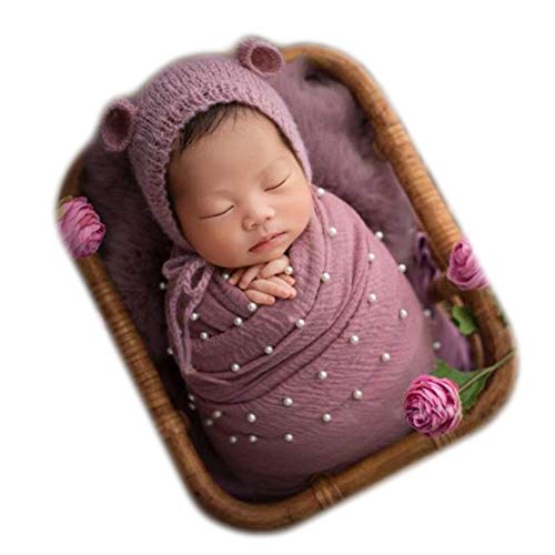 Zeroest Newborn Photo Props Hat Blanket Photography for Babies Cloth Wrap Hats Set Baby Boy Girl Photo Shoot Outfits (Pink)