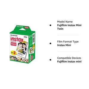 Fujifilm Instax Mini Film 20 Prints for Fuji 8 50s 25 7s 90 300, Full Color, Twin Pack