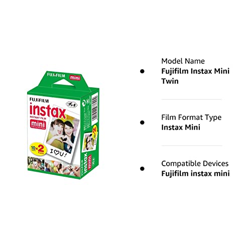 Fujifilm Instax Mini Film 20 Prints for Fuji 8 50s 25 7s 90 300, Full Color, Twin Pack