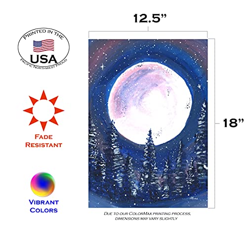 Toland Home Garden 1112527 Full Moon Forest Winter Flag 12x18 Inch Double Sided Winter Garden Flag for Outdoor House Flag Yard Decoration