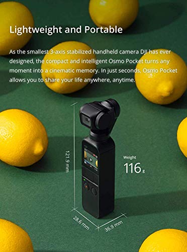 DJI Osmo Pocket - Handheld 3-Axis Gimbal Stabilizer with integrated Camera 12 MP 1/2.3” CMOS 4K60 Video, for YouTube, TikTok, Video Vlog, Streamlabs, Attachable to Smartphone, Android, iPhone, Black