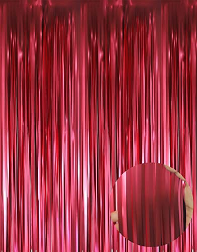 GOER 3.2 ft x 9.8 ft Metallic Tinsel Foil Fringe Curtains Party Photo Backdrop Party Streamers for Birthday,Graduation,New Year Eve Decorations Wedding Decor (1 Pack,Matte Burgundy)