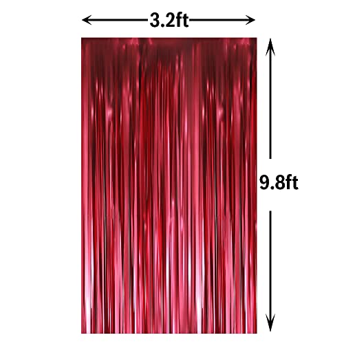 GOER 3.2 ft x 9.8 ft Metallic Tinsel Foil Fringe Curtains Party Photo Backdrop Party Streamers for Birthday,Graduation,New Year Eve Decorations Wedding Decor (1 Pack,Matte Burgundy)