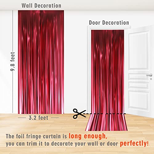 GOER 3.2 ft x 9.8 ft Metallic Tinsel Foil Fringe Curtains Party Photo Backdrop Party Streamers for Birthday,Graduation,New Year Eve Decorations Wedding Decor (1 Pack,Matte Burgundy)