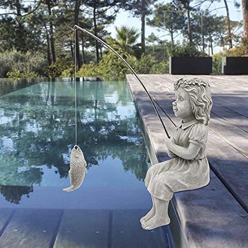 Nacome Gifts for Garden Home Mon Grandma The Little Fishergirl GardenHome Decor Statue,Fisherman Figurine Sculpture,OutdoorIndoor,Desk,Pool Pond Ornament