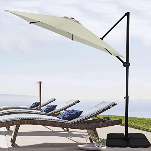 Ginelite 10Ft Luxury Cantilever Umbrella Patio Umbrella SDP Fading Resistant Canopy Sun Umbrella 360°Rotation Heavy Duty Aluminum Pole for Garden/Pool/Table/Deck Outdoor Umbrella Beige