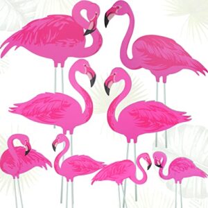 8 pieces pink flamingo yard decorations flamingo decor flamingo yard ornament flamingo signs with plastic feet stakes tropical flamingo garden yard outdoor lawn decor for outdoor party sidewalks