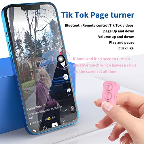 SOFAMIRI TIK Tok Bluetooth Remote Control Page Turner TikTok Kindle App Remote Scrolling Ring clicker for iPhone iPad Camera Remote Shutter Selfie Button (Pink)