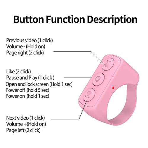 SOFAMIRI TIK Tok Bluetooth Remote Control Page Turner TikTok Kindle App Remote Scrolling Ring clicker for iPhone iPad Camera Remote Shutter Selfie Button (Pink)