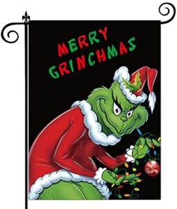 wlwlg merry grinchmas garden flag for christmas indoor & outdoor decoration 12”x17” double-sided vertical burlap garden flag i, gf003