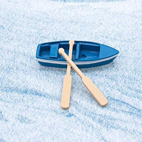 AUEAR, Set of 2 Lovely Rowboat Mini Blue Wood Boat Little Resin Boat for Fairy Garden Home Decoration