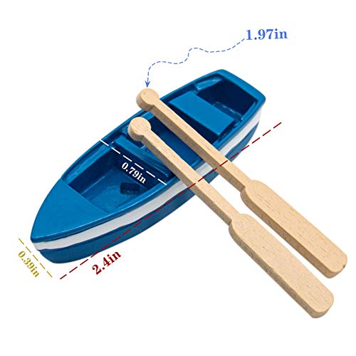 AUEAR, Set of 2 Lovely Rowboat Mini Blue Wood Boat Little Resin Boat for Fairy Garden Home Decoration