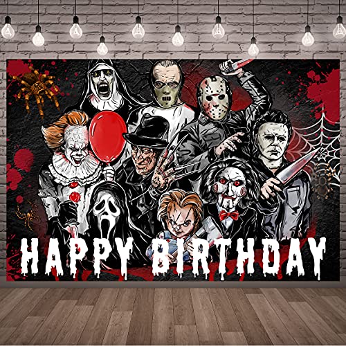 Halloween Birthday Backdrop-Horror Birthday Decorations Horror Classic Movie Character Photograph Background Banner for Scary Birthday Party, 5x3ft