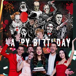 Halloween Birthday Backdrop-Horror Birthday Decorations Horror Classic Movie Character Photograph Background Banner for Scary Birthday Party, 5x3ft