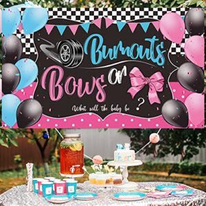 Burnouts or Bows Gender Reveal Decoration Bows or Burnouts Gender Reveal Party Supplies Boy or Girl He or She Baby Shower Banner Photography Background Gender Reveal Backdrop, 72.8 x 43.3 Inch