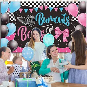 Burnouts or Bows Gender Reveal Decoration Bows or Burnouts Gender Reveal Party Supplies Boy or Girl He or She Baby Shower Banner Photography Background Gender Reveal Backdrop, 72.8 x 43.3 Inch