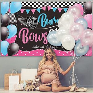 Burnouts or Bows Gender Reveal Decoration Bows or Burnouts Gender Reveal Party Supplies Boy or Girl He or She Baby Shower Banner Photography Background Gender Reveal Backdrop, 72.8 x 43.3 Inch