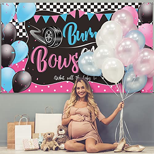 Burnouts or Bows Gender Reveal Decoration Bows or Burnouts Gender Reveal Party Supplies Boy or Girl He or She Baby Shower Banner Photography Background Gender Reveal Backdrop, 72.8 x 43.3 Inch