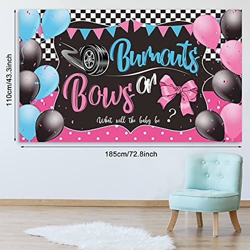 Burnouts or Bows Gender Reveal Decoration Bows or Burnouts Gender Reveal Party Supplies Boy or Girl He or She Baby Shower Banner Photography Background Gender Reveal Backdrop, 72.8 x 43.3 Inch