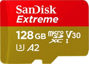 sandisk 128gb extreme microsdxc uhs-i memory card with adapter – up to 160mb/s, c10, u3, v30, 4k, a2, micro sd – sdsqxa1-128g-gn6ma