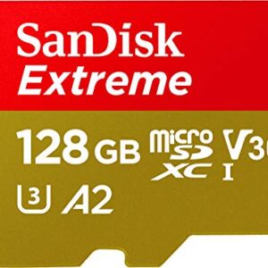 SanDisk 128GB Extreme microSDXC UHS-I Memory Card with Adapter - Up to 160MB/s, C10, U3, V30, 4K, A2, Micro SD - SDSQXA1-128G-GN6MA