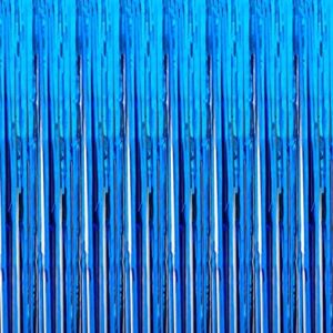 2 Pcs 3.2ft x 8.2ft Shiny Blue Metallic Tinsel Foil Fringe Curtains Photo Booth Backdrop for Birthday Wedding Holiday Celebration Bachelorette Party Decor (Blue)