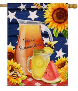 dyrenson watermelon flower memorial day 28×40 house flag summer double sided, sunflower mason jar burlap garden yard decoration patriotic star, floral outdoor décor decorative spring large flag lemon